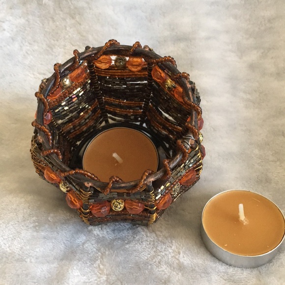 handcrafted | Accents | Harvest Beaded Metal Candle Holder With Two ...